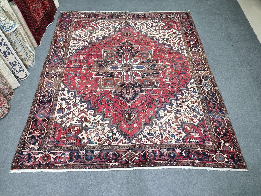 Antique 9x10 Heriz Rug,9x10 Square Persian Heriz Rug,10x8.7 Ft Area Rug ...
