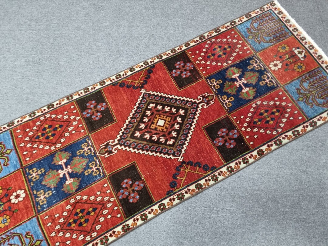 Antique 2x5 Wool Rug,2x5 Blue Vintage Persian Rug,1.11 X 5 Ft Antique ...