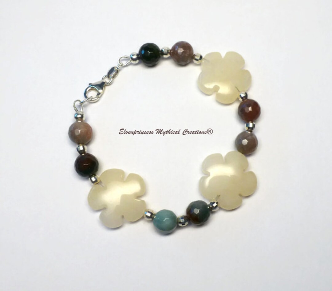 Indian Agates and Quartzite Flower Bracelet /agate /bracelet /quartz ...