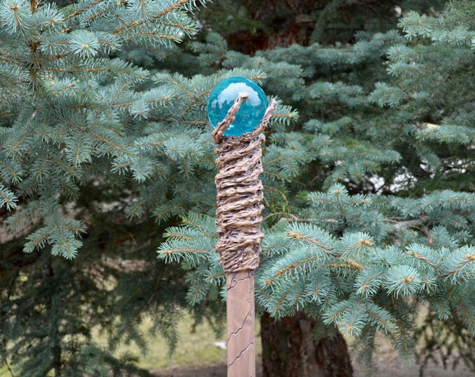 63 1/4" Light up Turquoise Blue Orb Wizard Staff / Walking Stick / Stave / Made of Polished Cast ...
