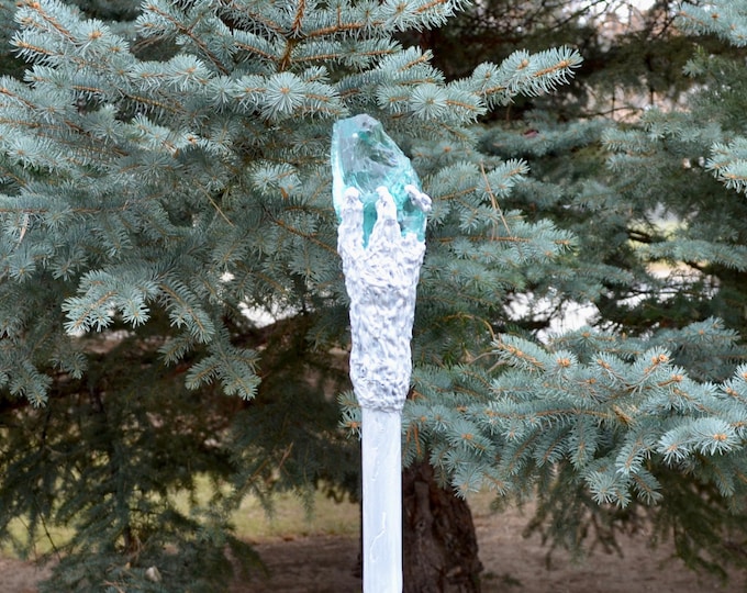 64 3/4" Light up Aqua Green Glass Crystal Wizard Staff / Wizard Staff ...