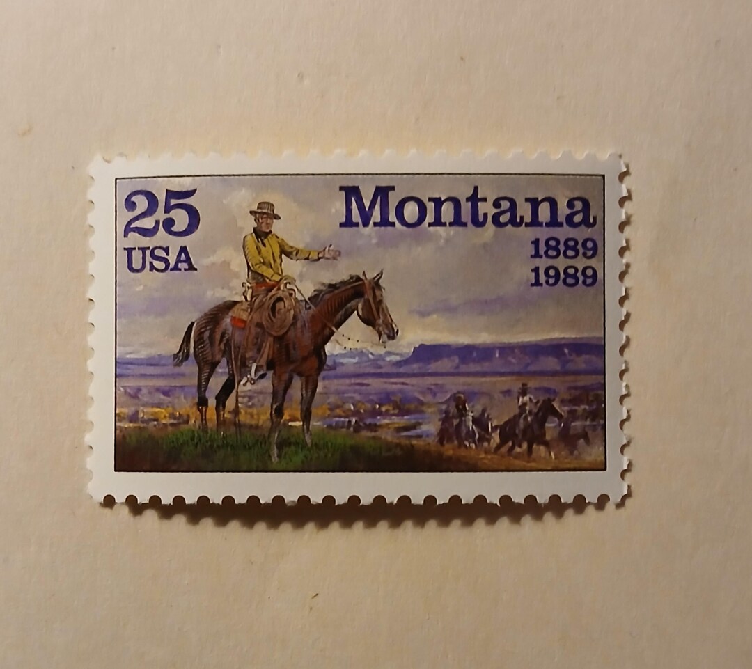 Montana Postage Stamp - Cowboy on a Horse - Commemorating 100th Anniv ...