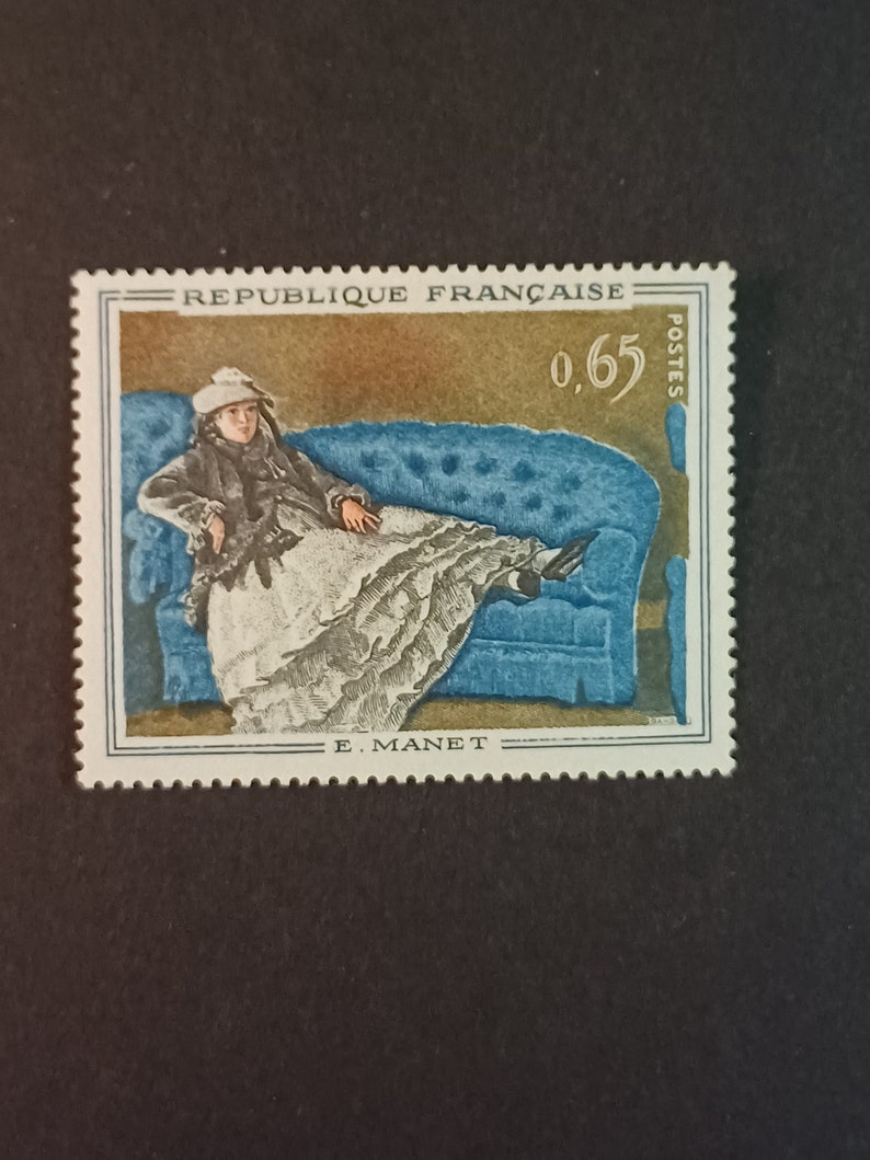 Lady Lounging on Blue Couch - Painting by Edouard Manet on Postage ...
