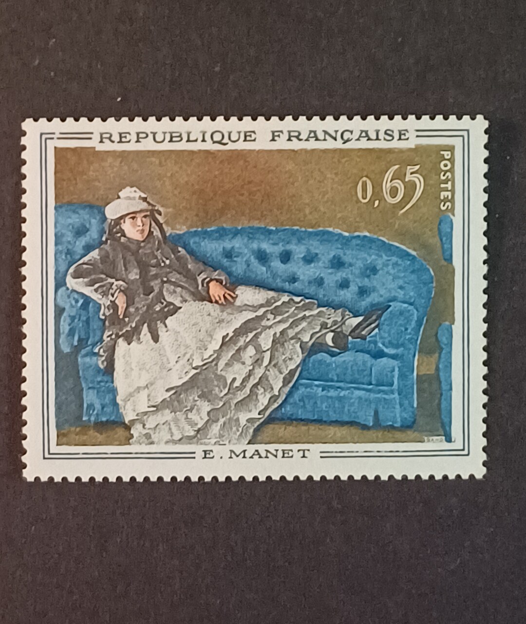 Lady Lounging on Blue Couch - Painting by Edouard Manet on Postage ...