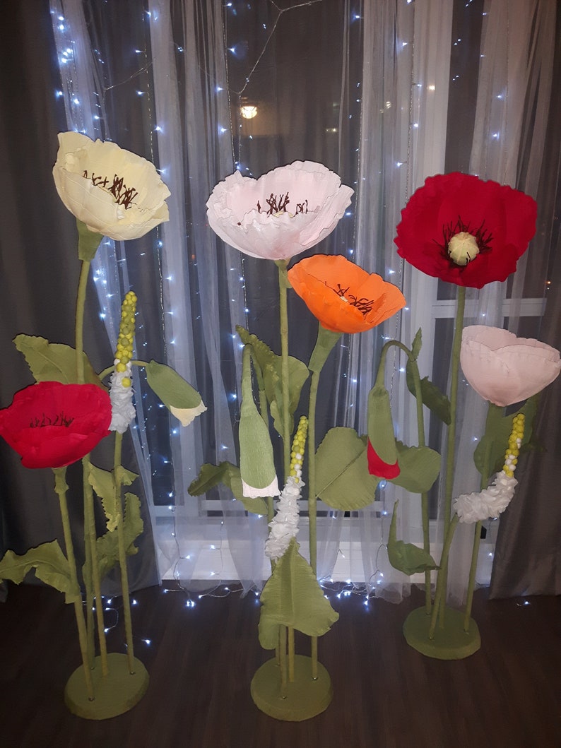 Large Paper Poppy Flowers With Stem Photo Shoot Props Interior Decor ...