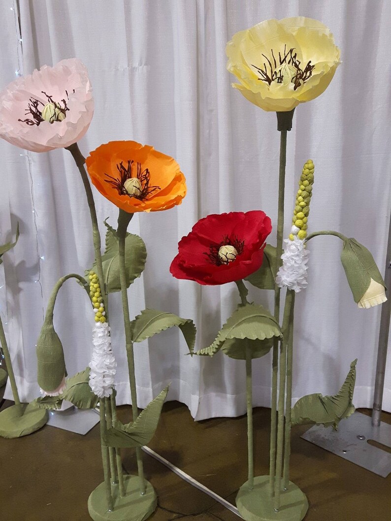Large Paper Poppy Flowers With Stem Photo Shoot Props | Etsy