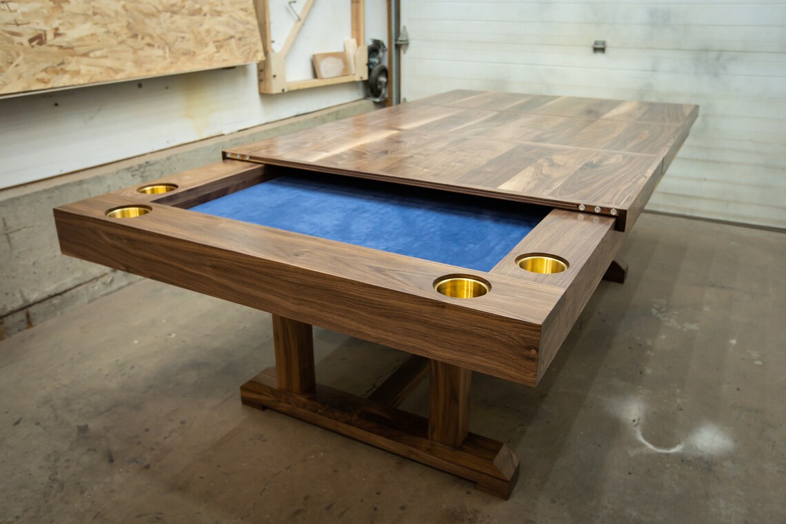 Walnut Board Game / Dining Table, 4x8 With Trestle Base and Four Piece ...
