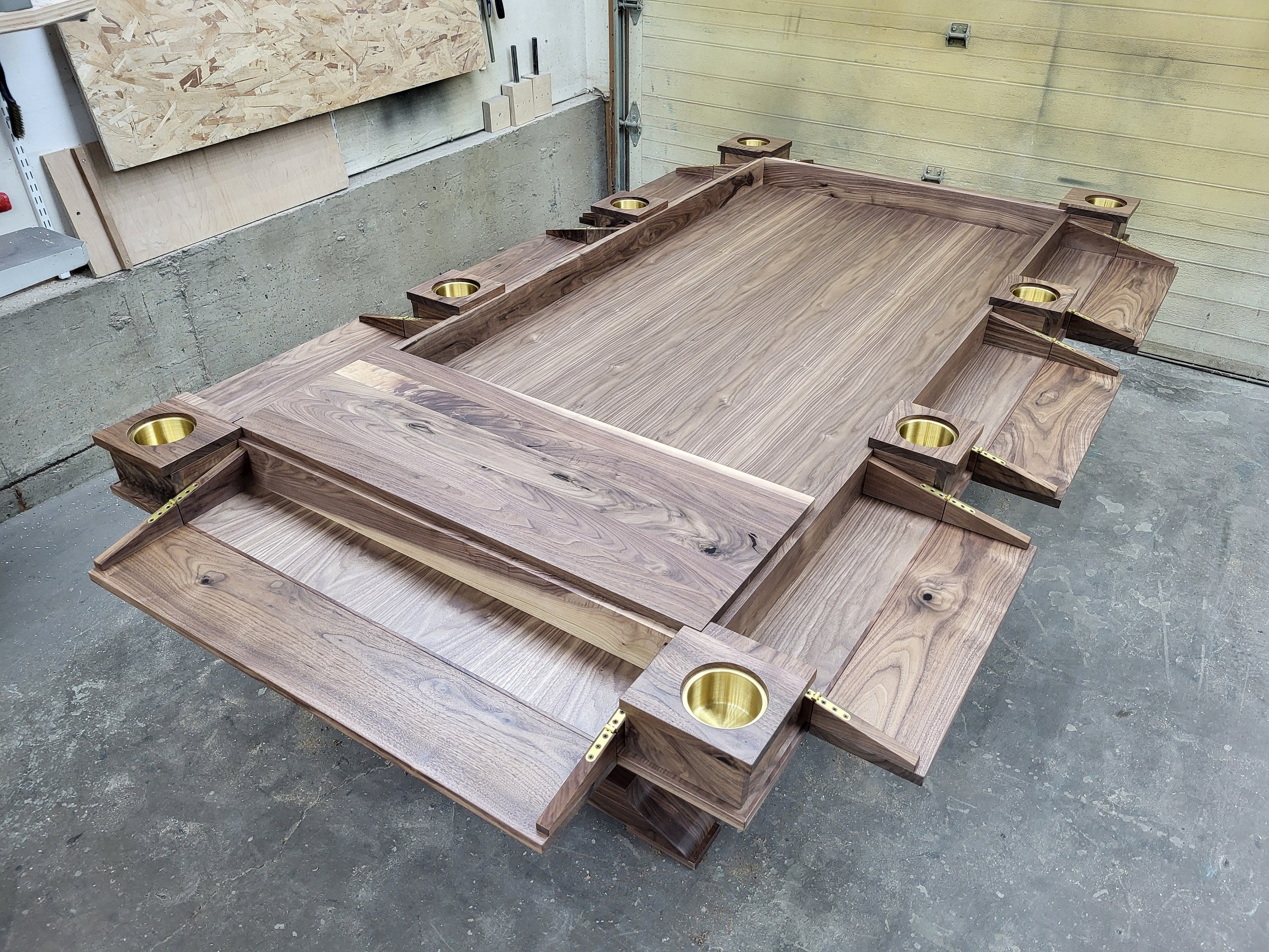 Walnut Board Game Table With Player Stations, Card Holders, Component ...