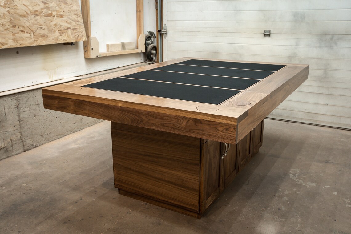 Walnut Board Gaming Table With Cabinet Style Base Drawers For | Etsy