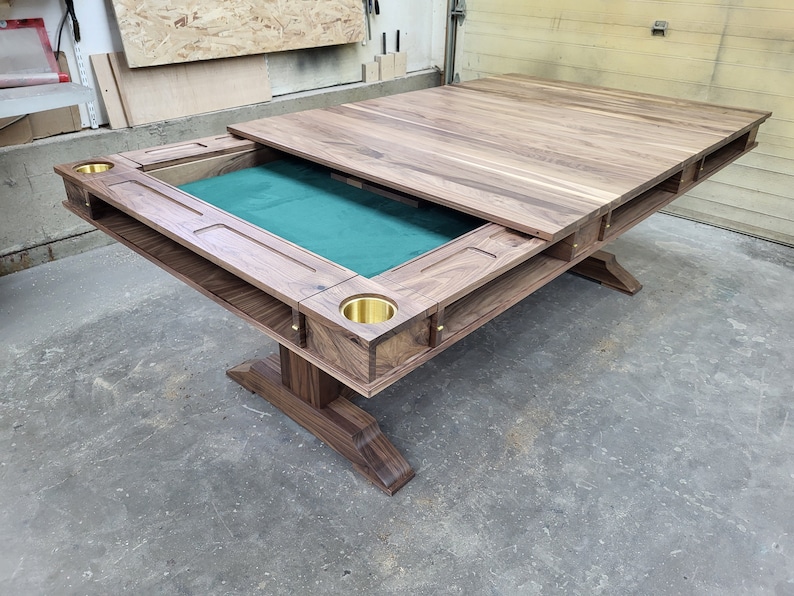 Walnut Board Game Table With Player Stations, Card Holders, Component ...