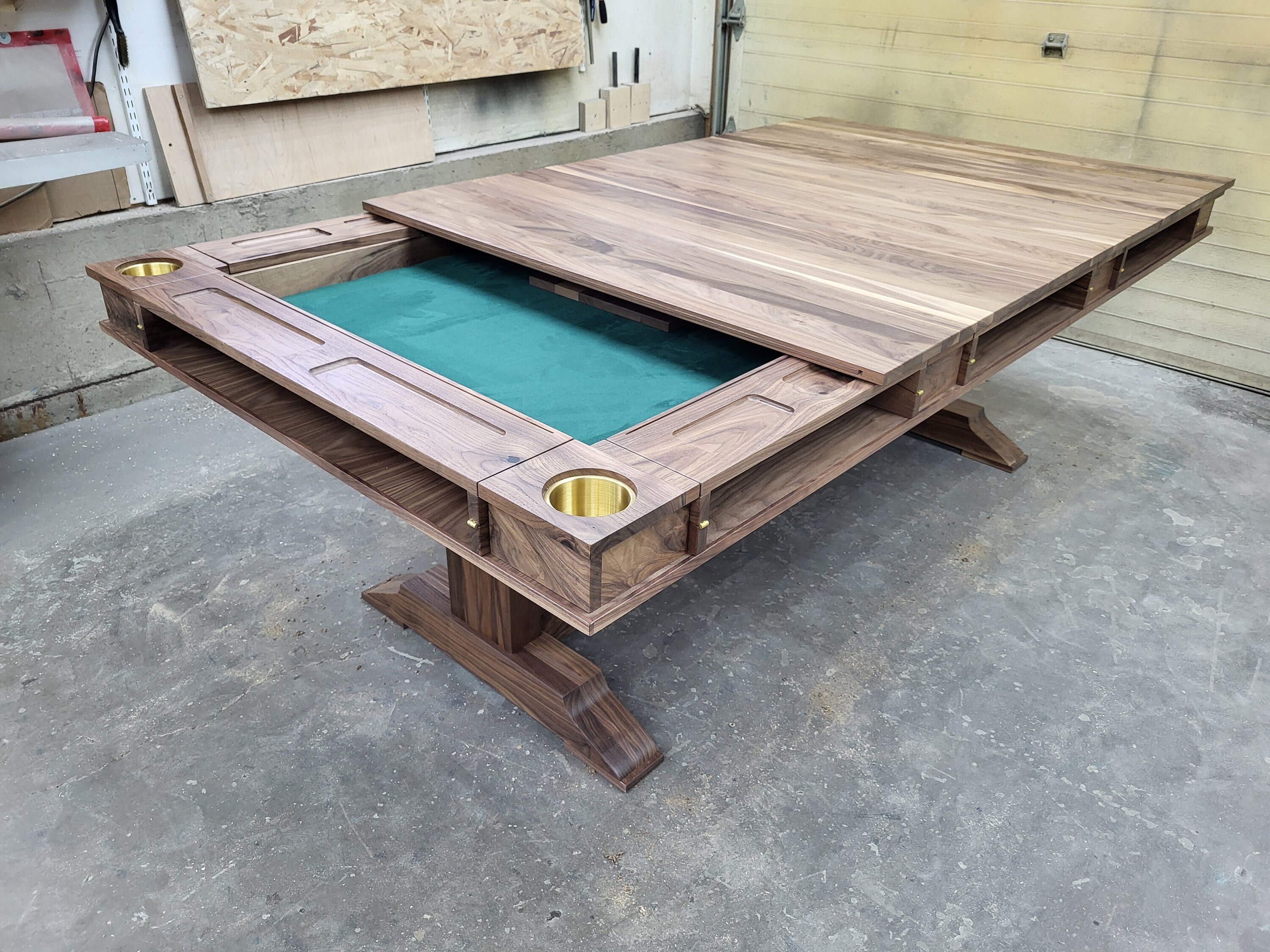 Walnut Board Game Table With Player Stations, Card Holders, Component ...