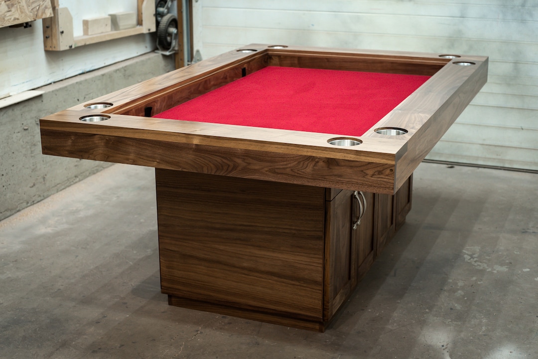 Walnut Board Gaming Table With Cabinet Style Base, Drawers for Storing ...