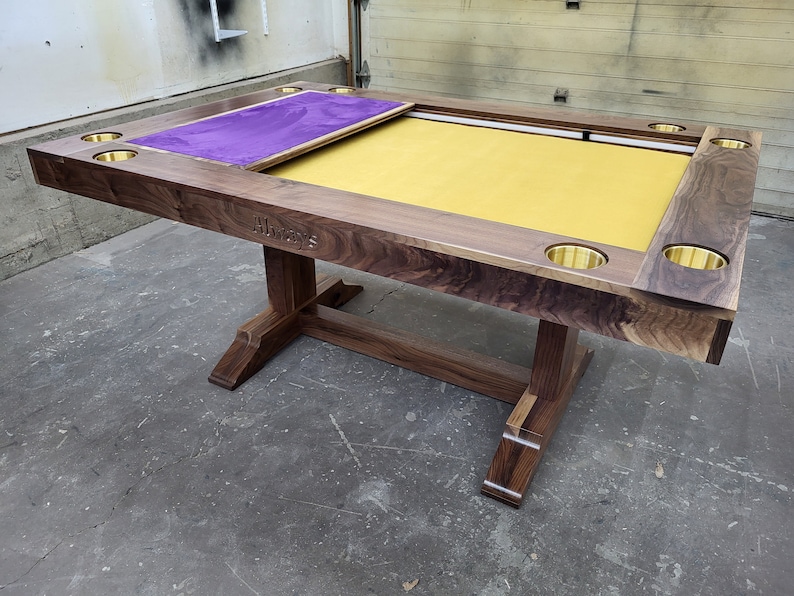 Walnut Board Game Table With Led's & Upholstered Inset Cover - Etsy