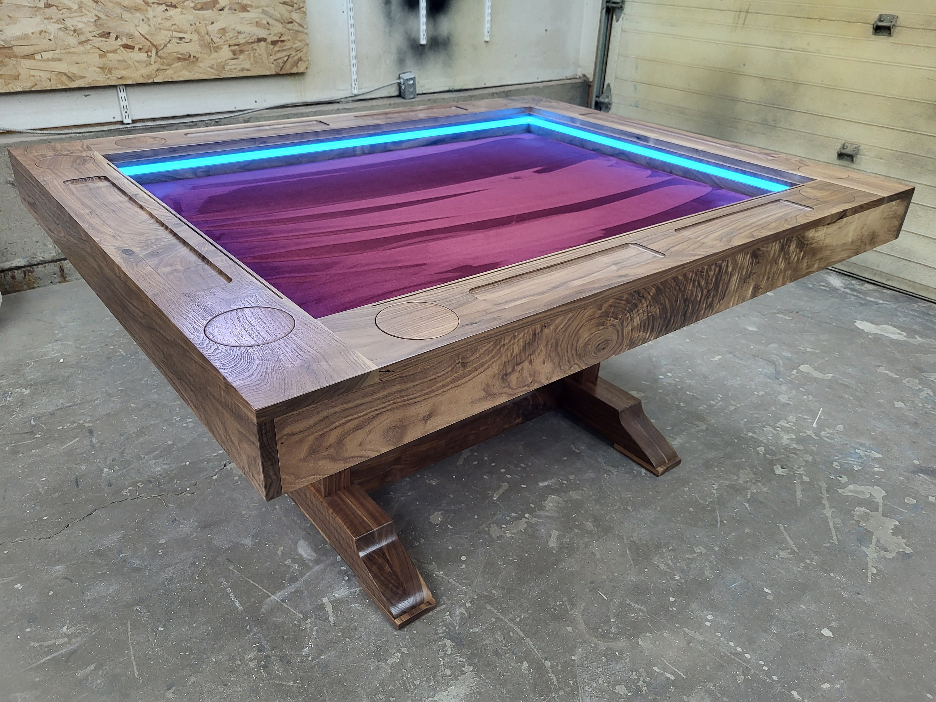 Walnut Board Game Table With Led's, 3-piece Inset Cover, Card Notch ...