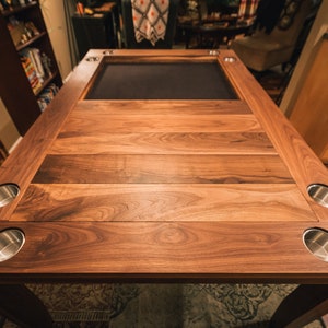 Walnut Board Game Table With Cupholder Fills and Inset Cover - Etsy