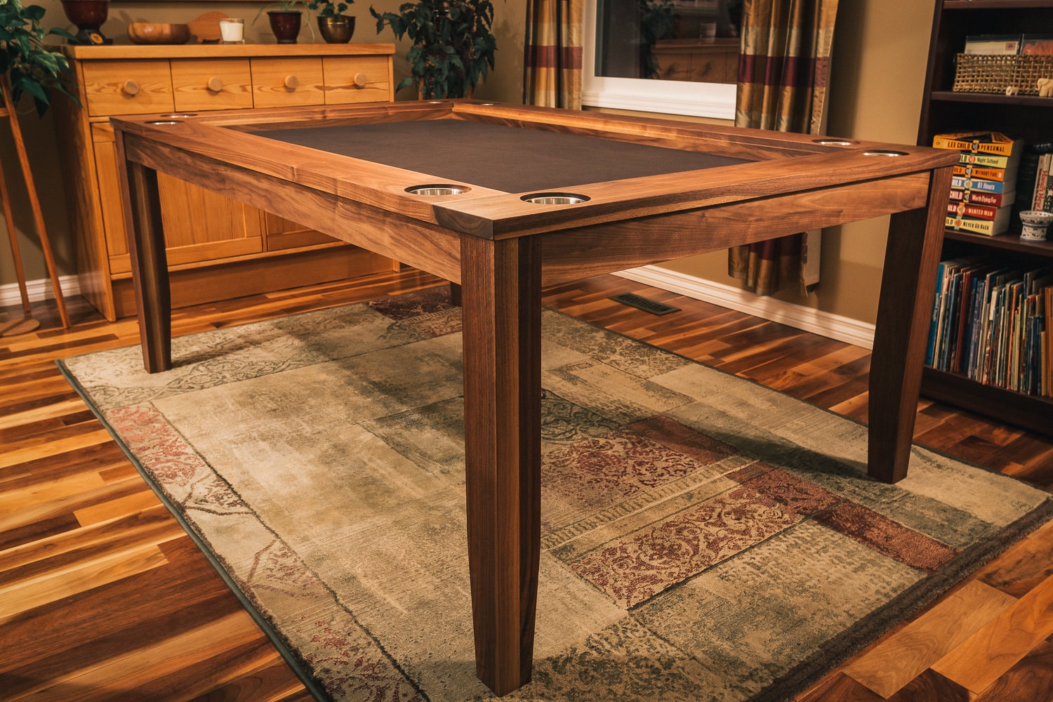 Walnut Board Game Table With Cupholder Fills And Inset Cover | Etsy