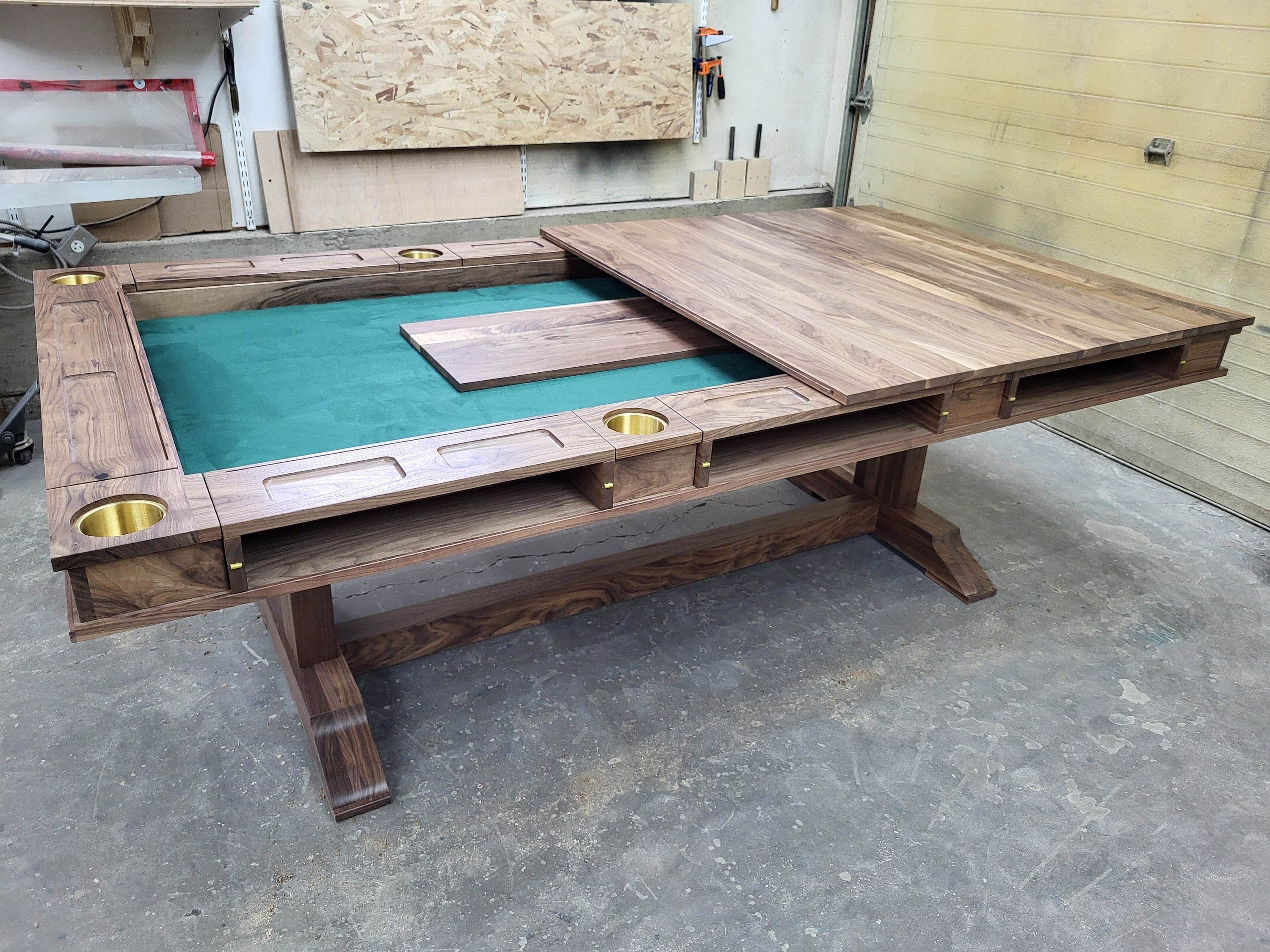 Walnut Board Game Table With Player Stations, Card Holders, Component ...