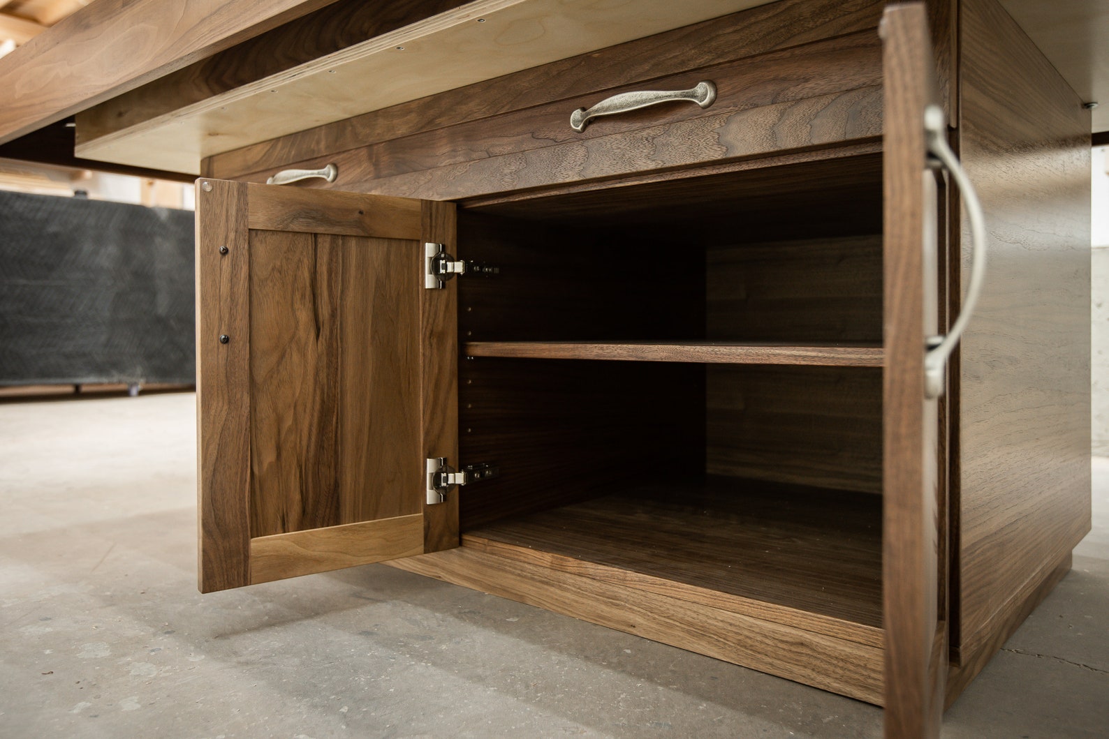 Walnut Board Gaming Table With Cabinet Style Base, Drawers for Storing ...