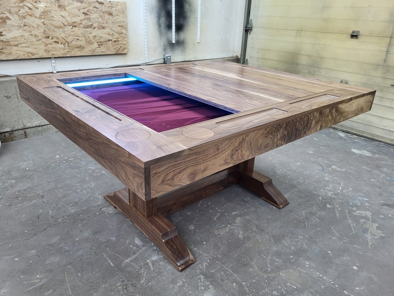 Walnut Board Game Table With Led's, 3-piece Inset Cover, Card Notch ...