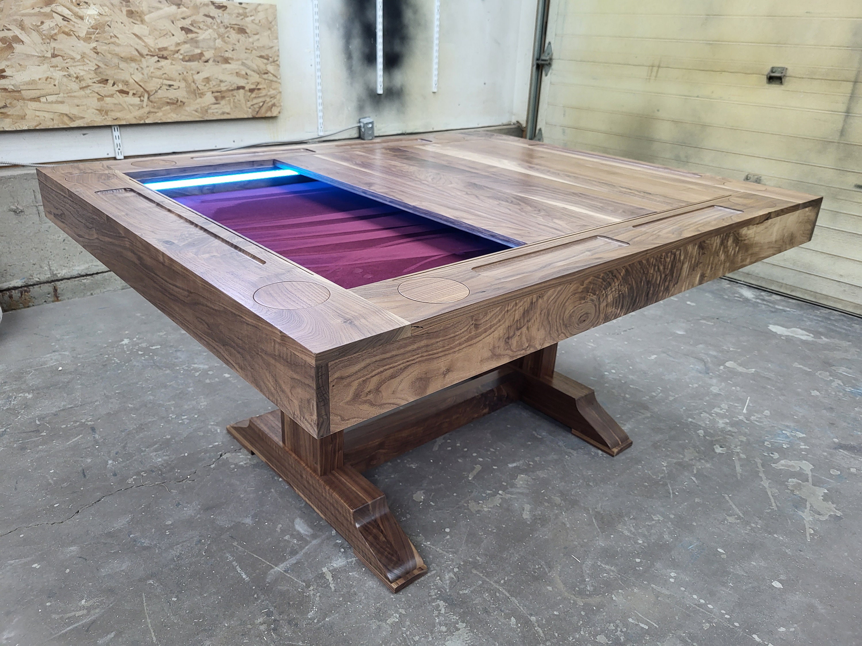 Walnut Board Game Table With Led's, 3-piece Inset Cover, Card Notch ...