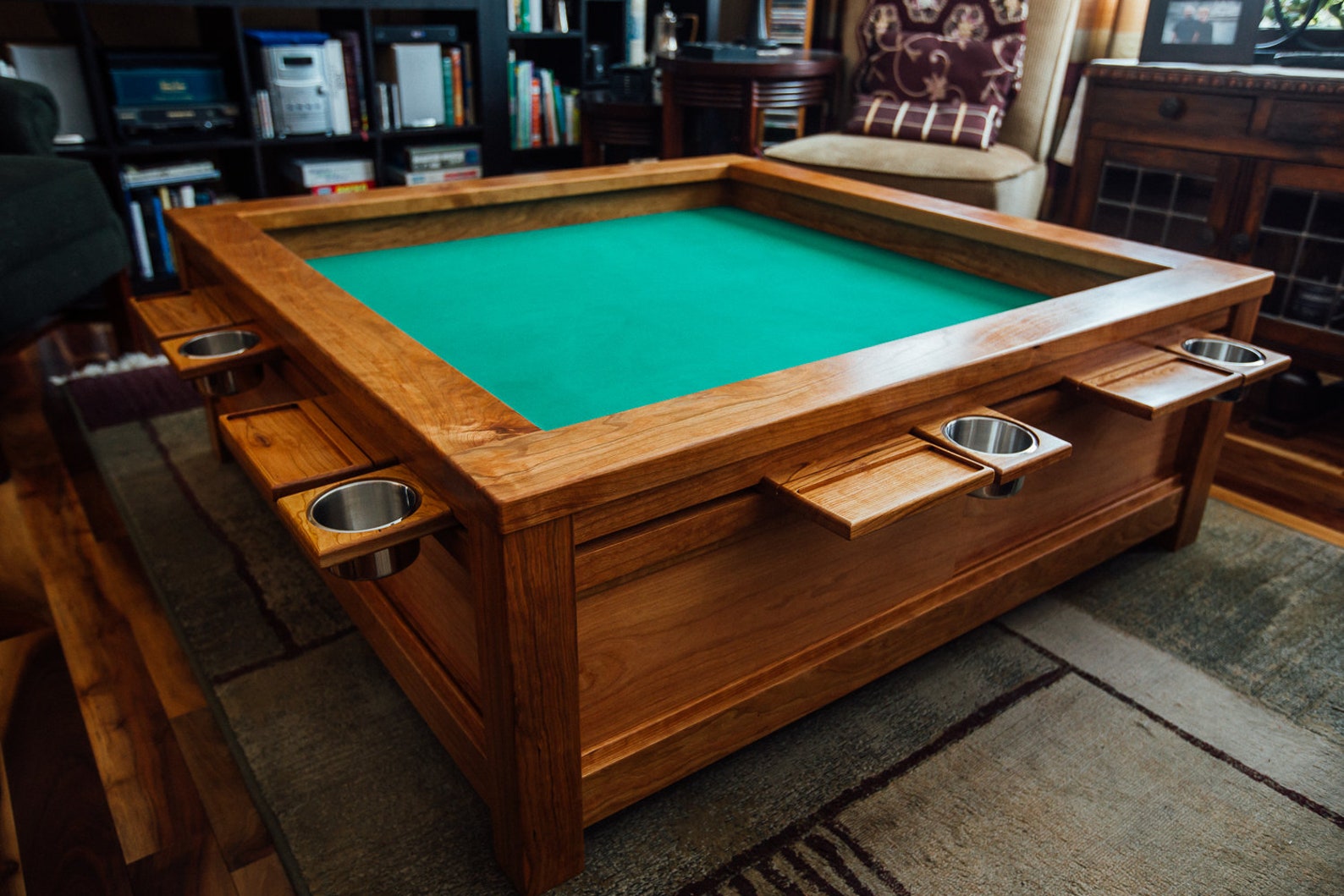 Cherry Board Game Coffee Table With Accessory Rail & Storage | Etsy