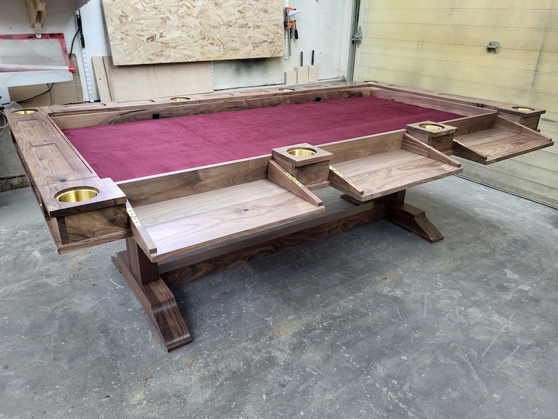 Walnut Board Game Table With Player Stations, Card Holders, Component ...
