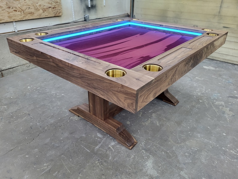 Walnut Board Game Table With Led's, 3-piece Inset Cover, Card Notch ...