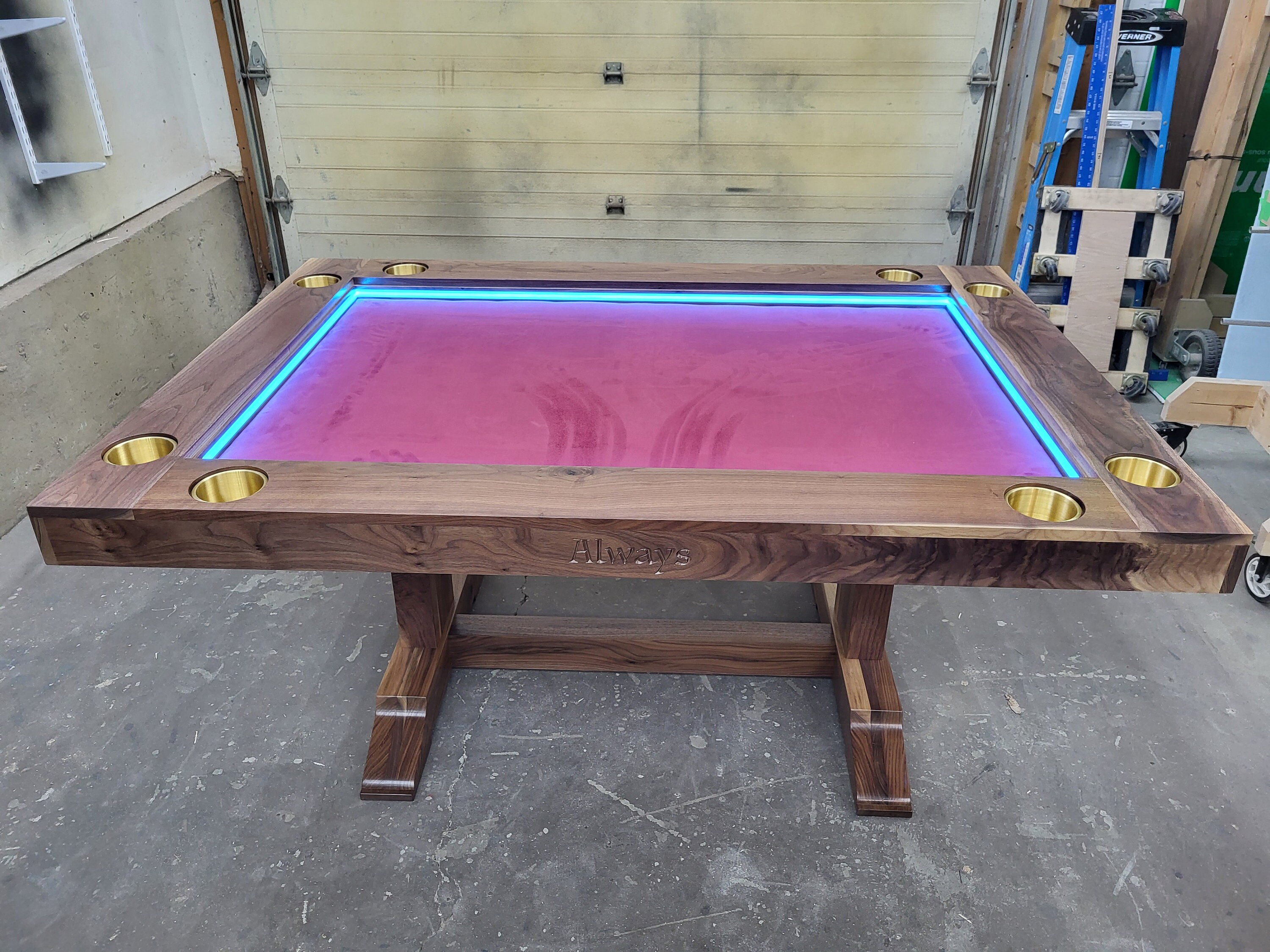 Walnut Board Game Table With Led's & Upholstered Inset Cover - Etsy