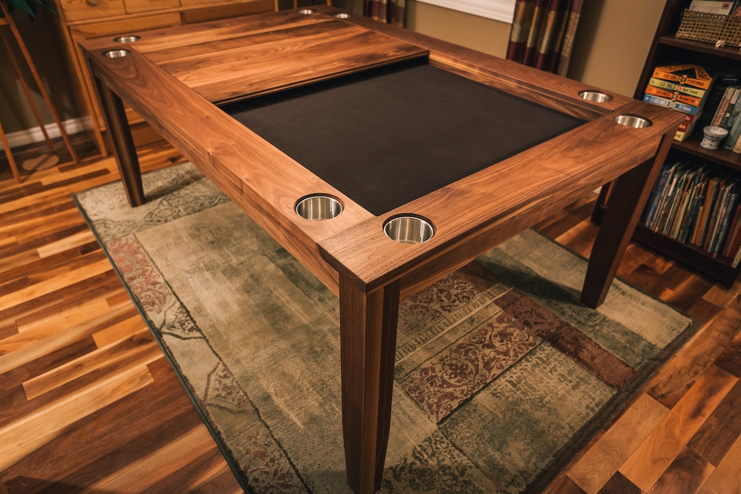 Walnut Board Game Table With Cupholder Fills and Inset Cover - Etsy