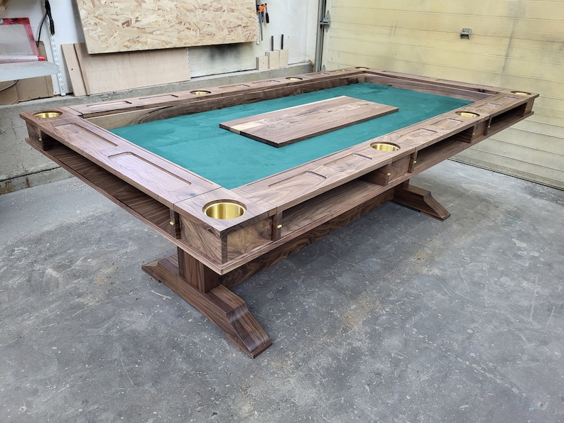 Walnut Board Game Table With Player Stations, Card Holders, Component ...