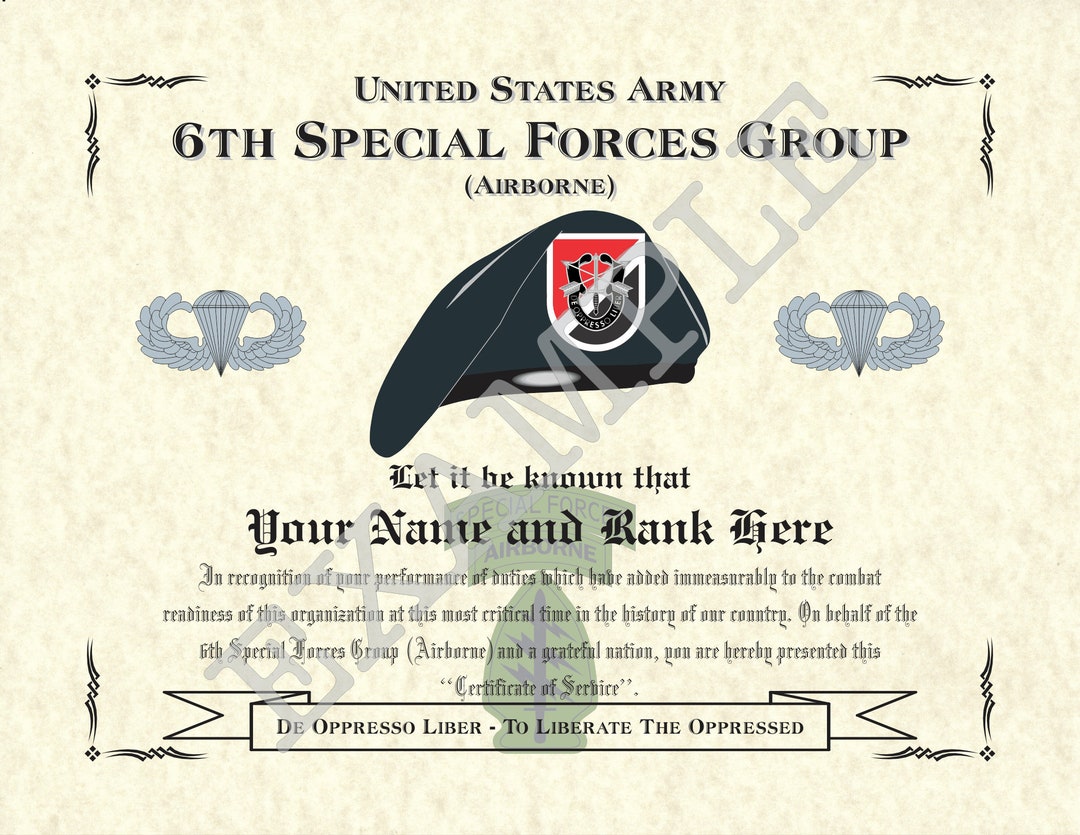 6th Special Forces Group (a/badge), 8.5" X 11" Personalized "beret ...