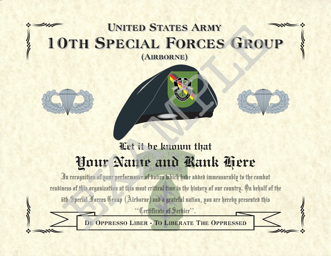 10th Special Forces Group (a/badge/old), 8.5" X 11" Personalized "beret ...