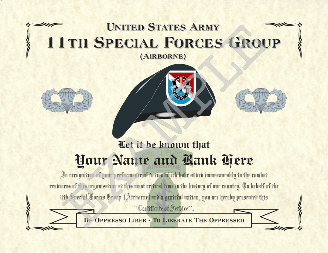 11th Special Forces Group (ABN) (ABN Badge), 8.5" X 11" Personalized ...