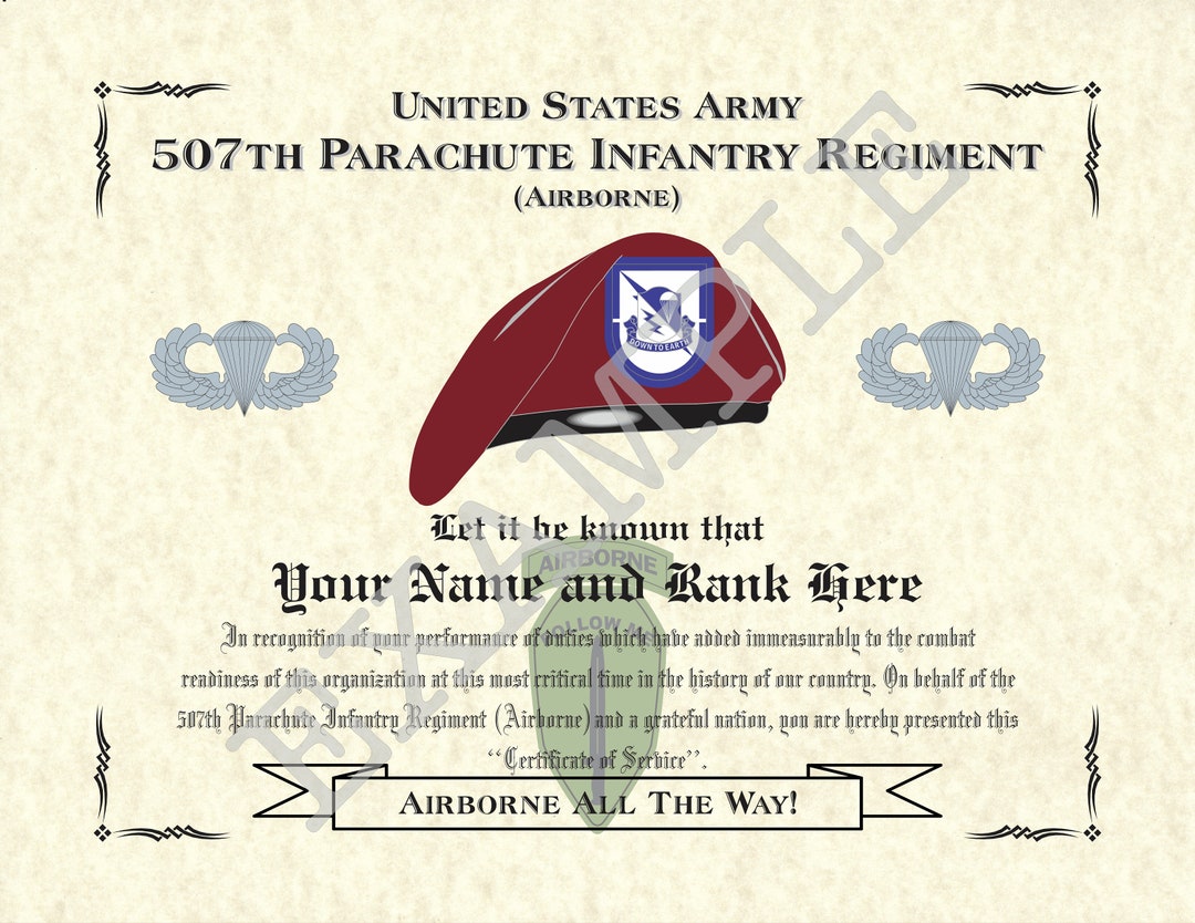 507th Parachute Infantry Regiment (ABN), 8.5" X 11" Personalized "beret ...
