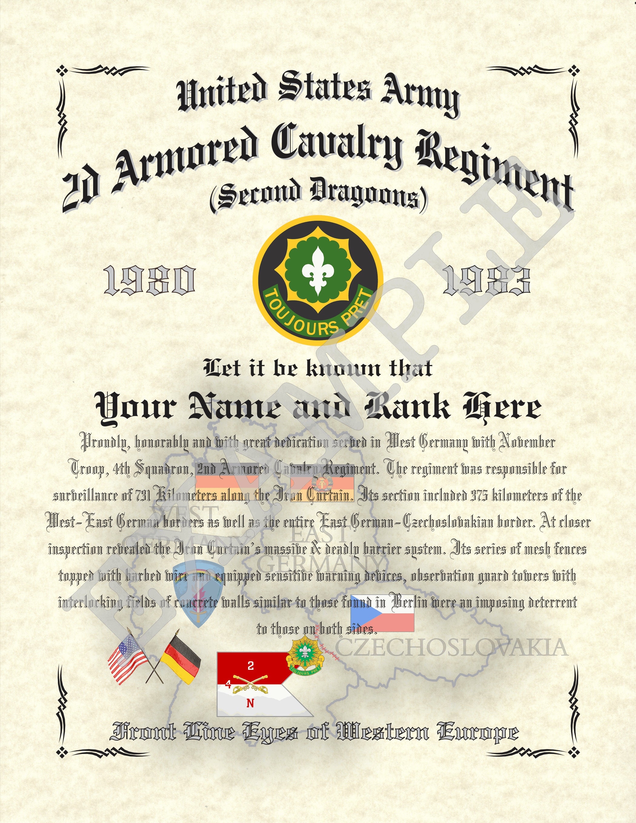 2d Armored Cavalry Regiment, 8.5" X 11" Personalized "cold War" Art ...