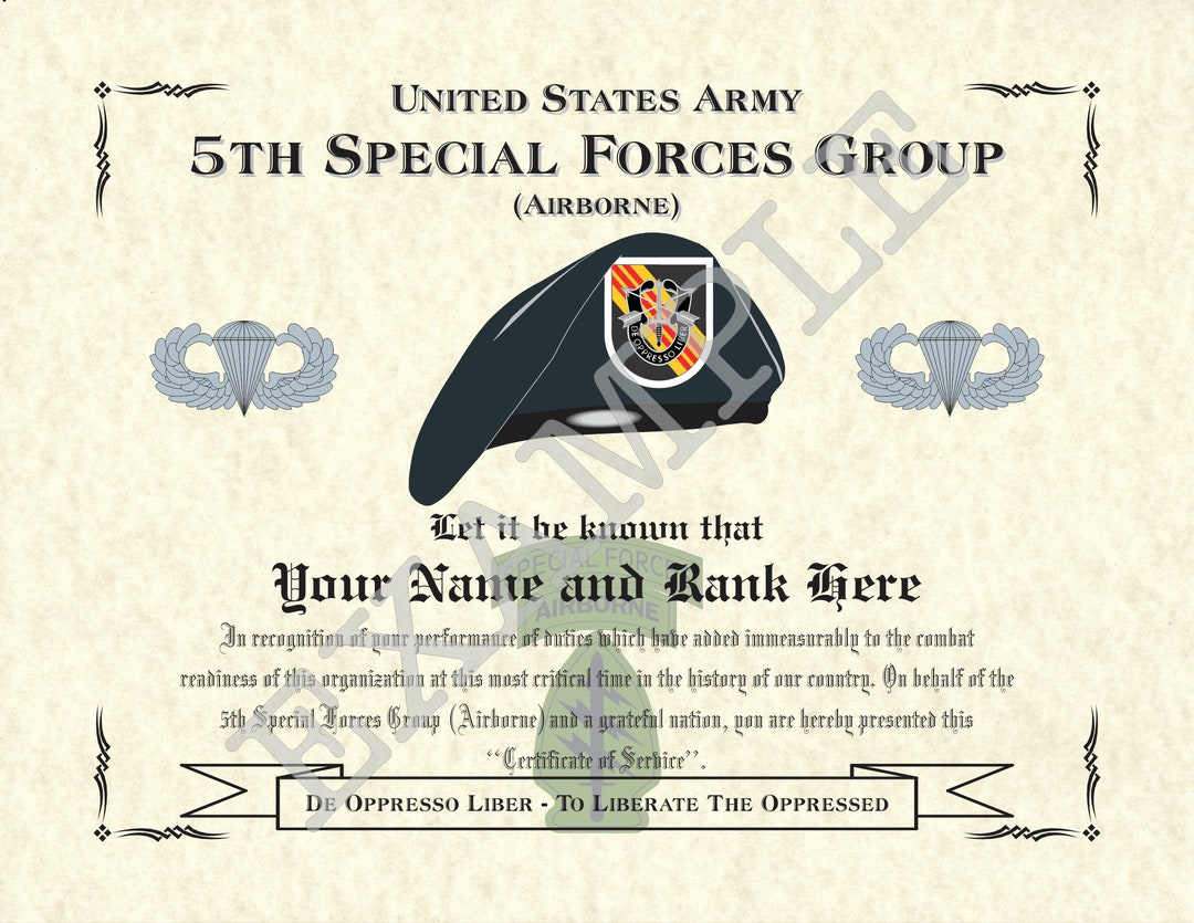 5th Special Forces Group (a/badge/viet), 8.5" X 11" Personalized "beret ...