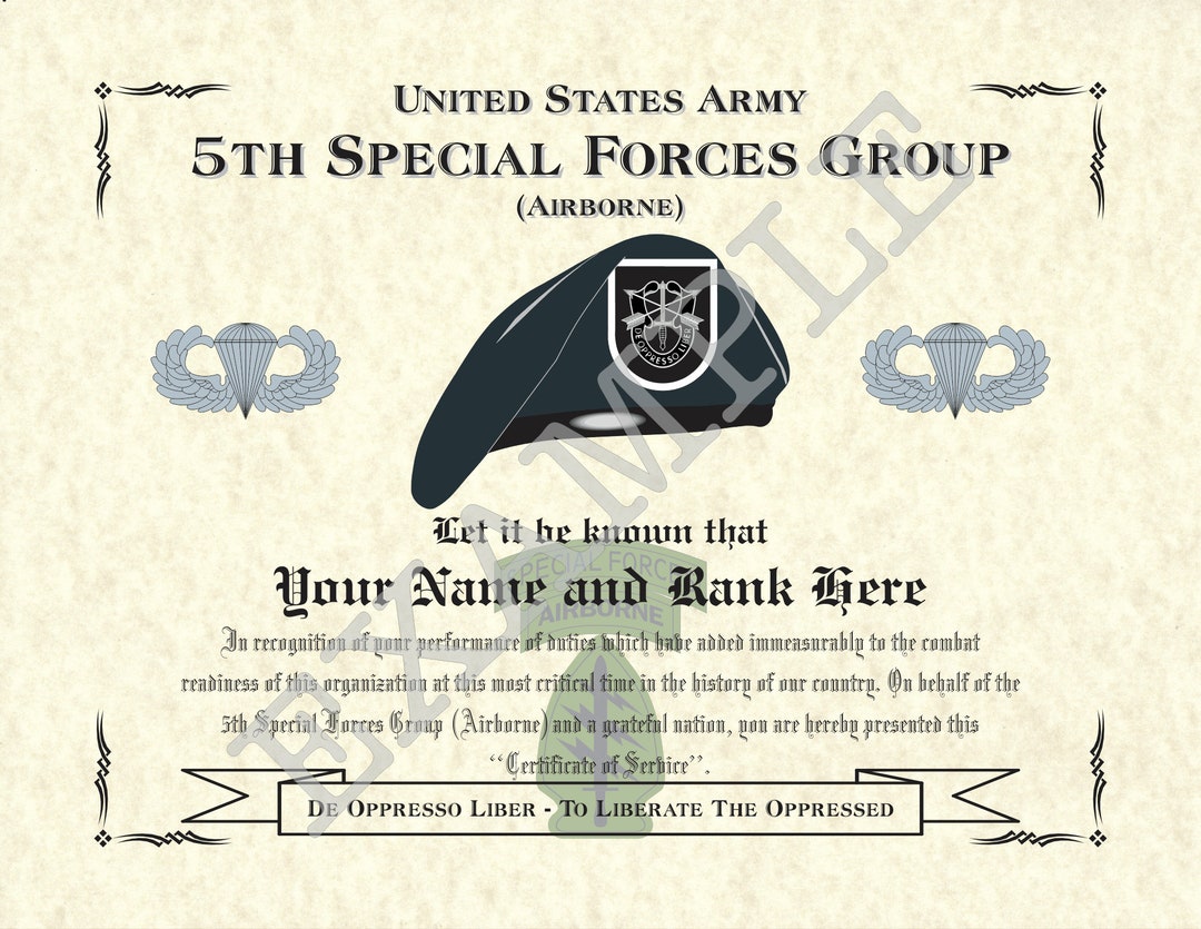 5th Special Forces Group (a/badge/blk Flash), 8.5" X 11" Personalized ...