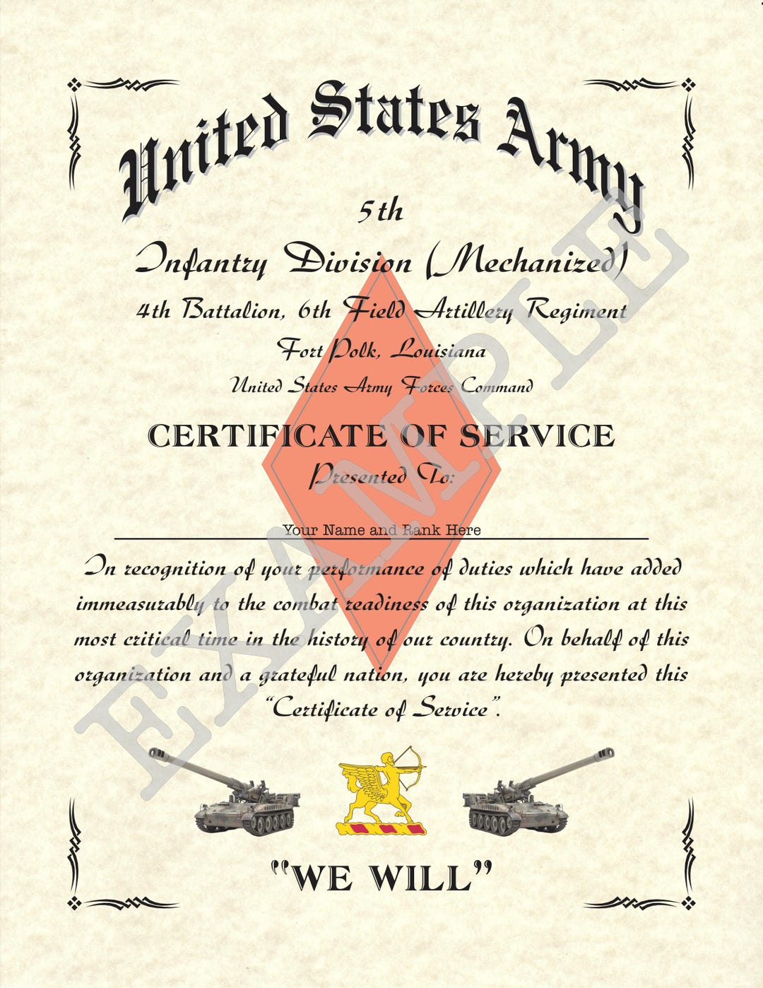 5th Infantry Division (M), Personalized 8.5" X 11" (un-framed) Unit Art ...