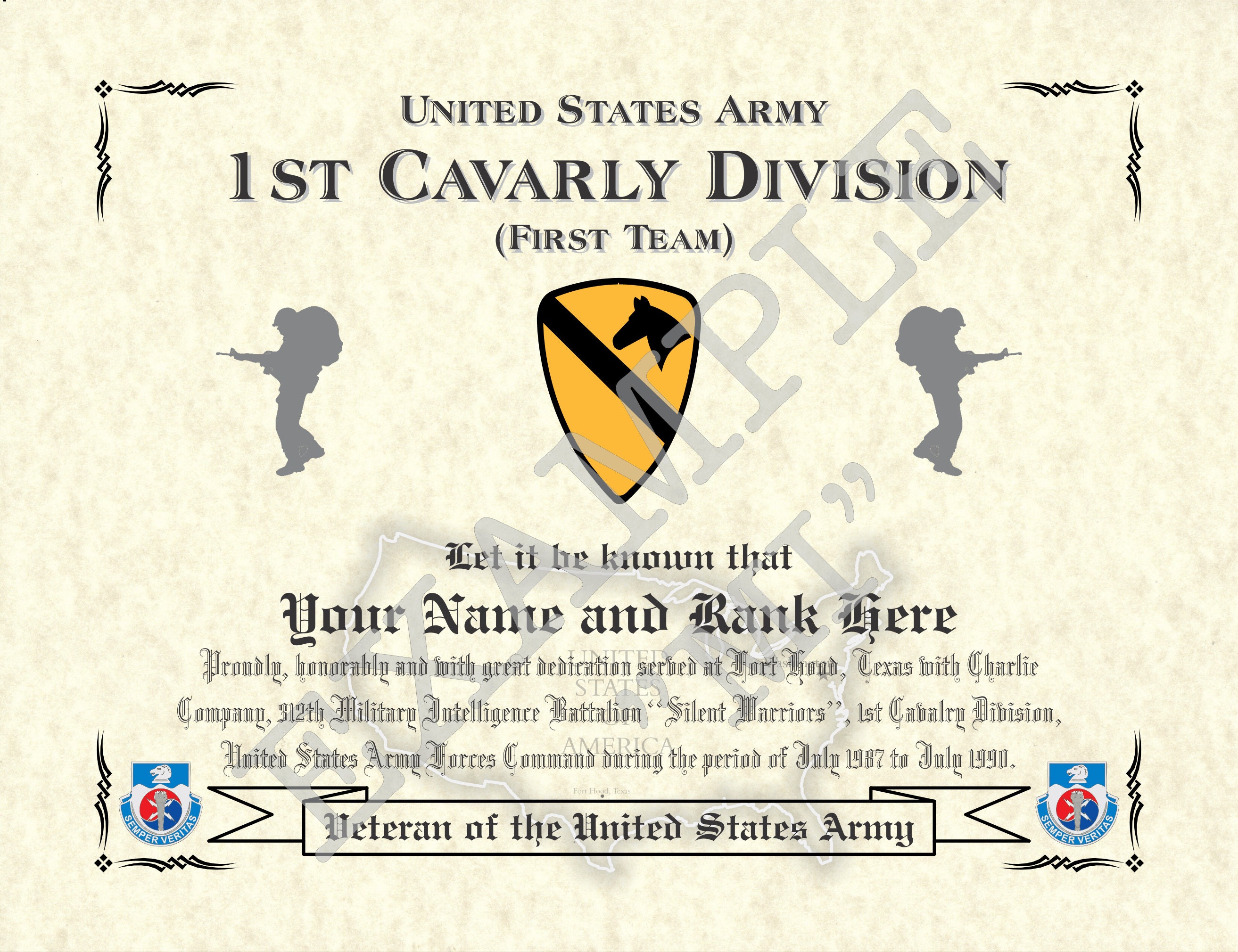 1st Cavalry Division Certificate 8.5 X 11 - Etsy