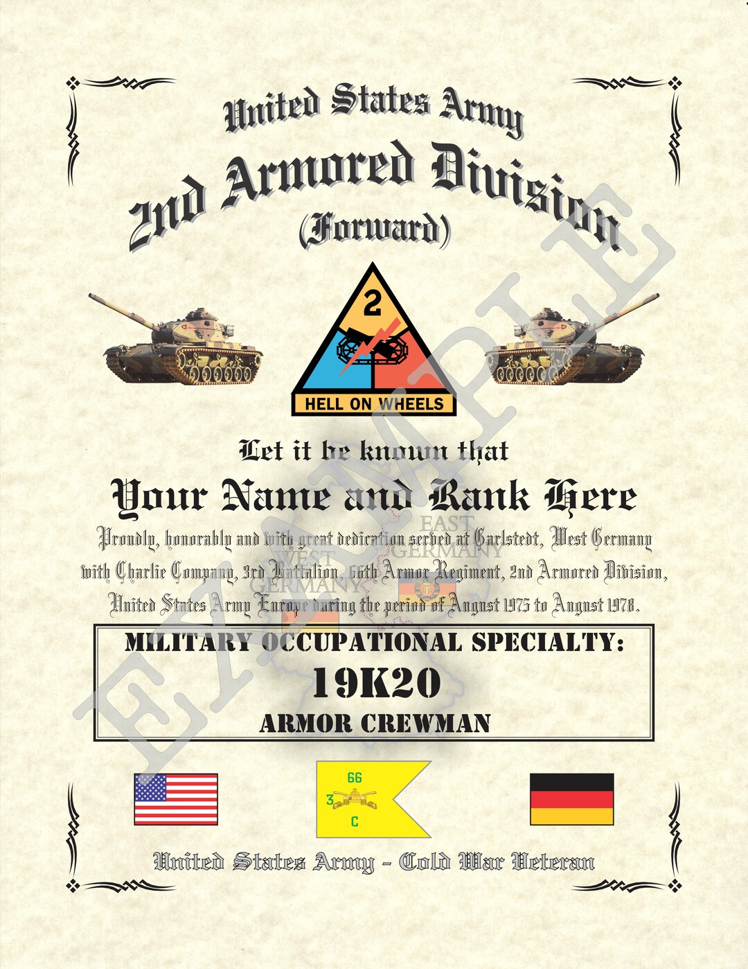 2nd Armored Division FWD, 8.5 X 11 Personalized Art Print for Den, Game ...