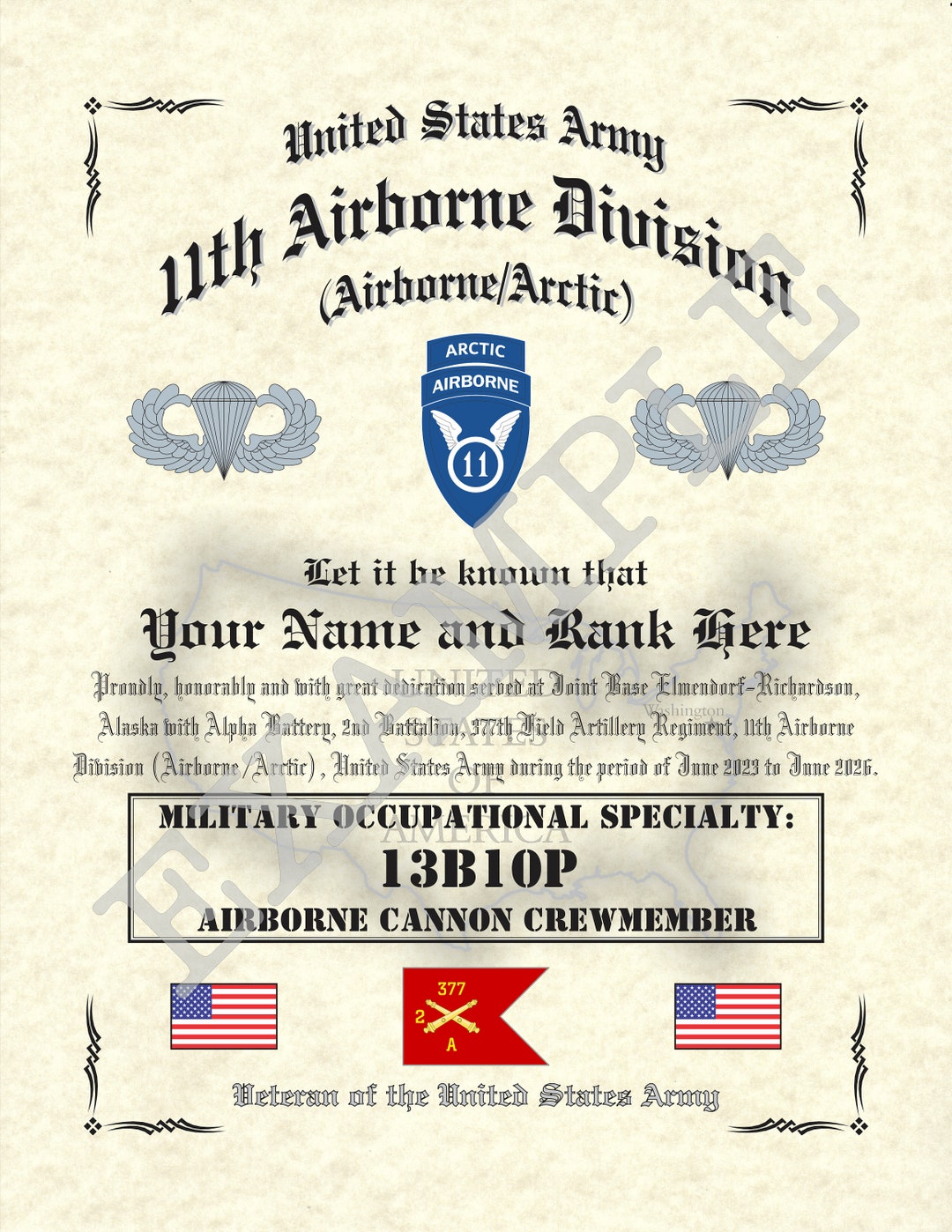 11th Airborne Division (ABN/ARC), 8.5" X 11" Personalized Art Print for ...