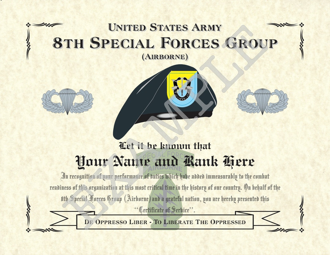 8th Special Forces Group (a/badge), 8.5" X 11" Personalized "beret ...
