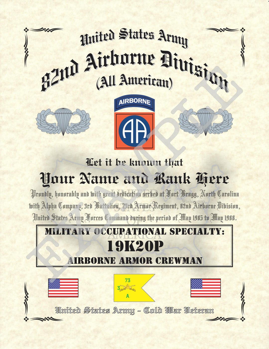 82nd Airborne Division (ABN), Personalized 8.5" X 11" (un-framed) Unit ...