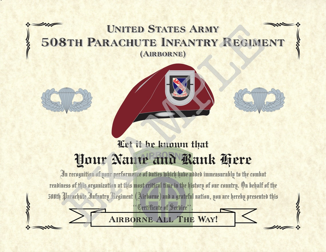 508th Parachute Infantry Regiment (ABN), 8.5" X 11" Personalized "beret ...