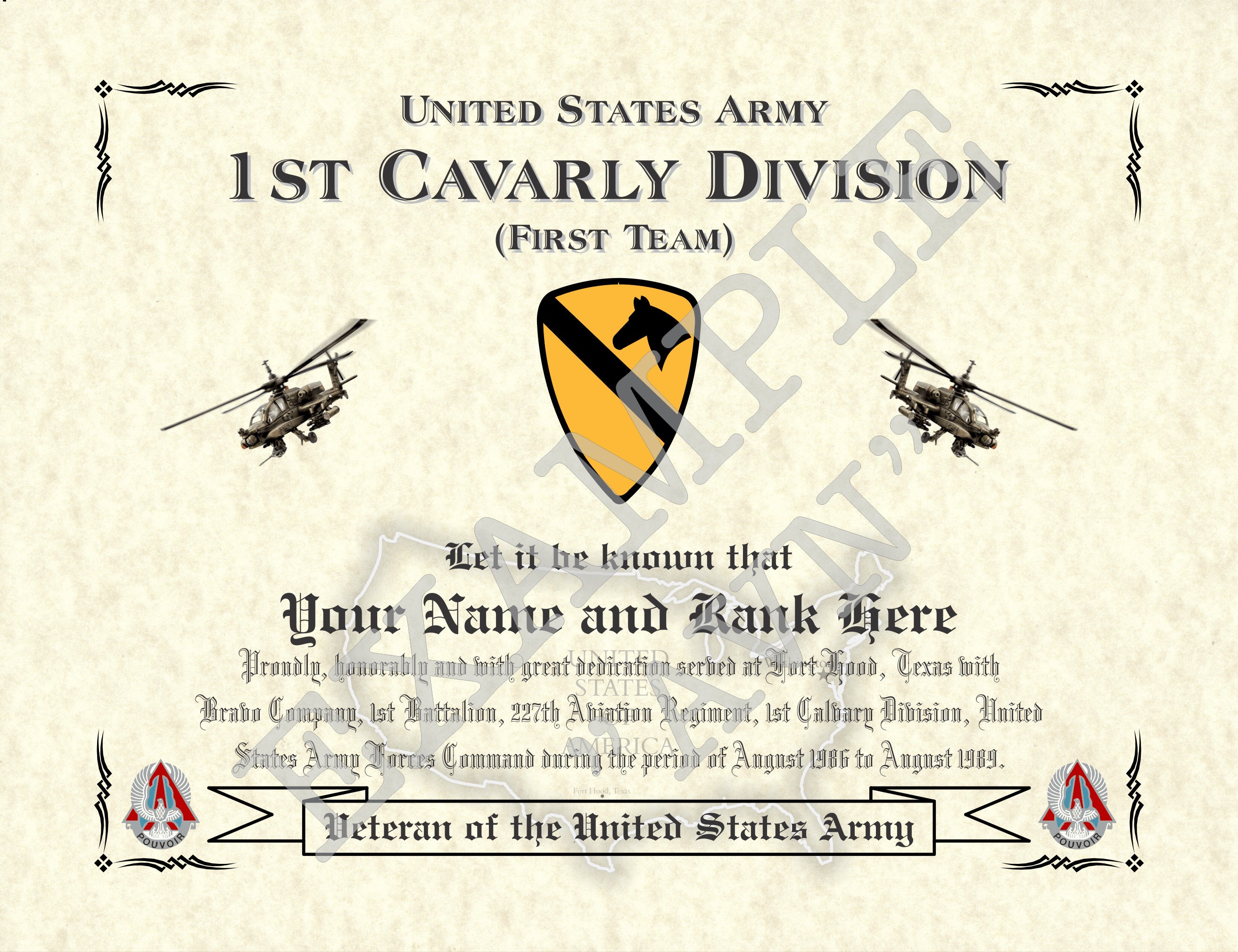 1st Cavalry Division Certificate 8.5 X 11 - Etsy
