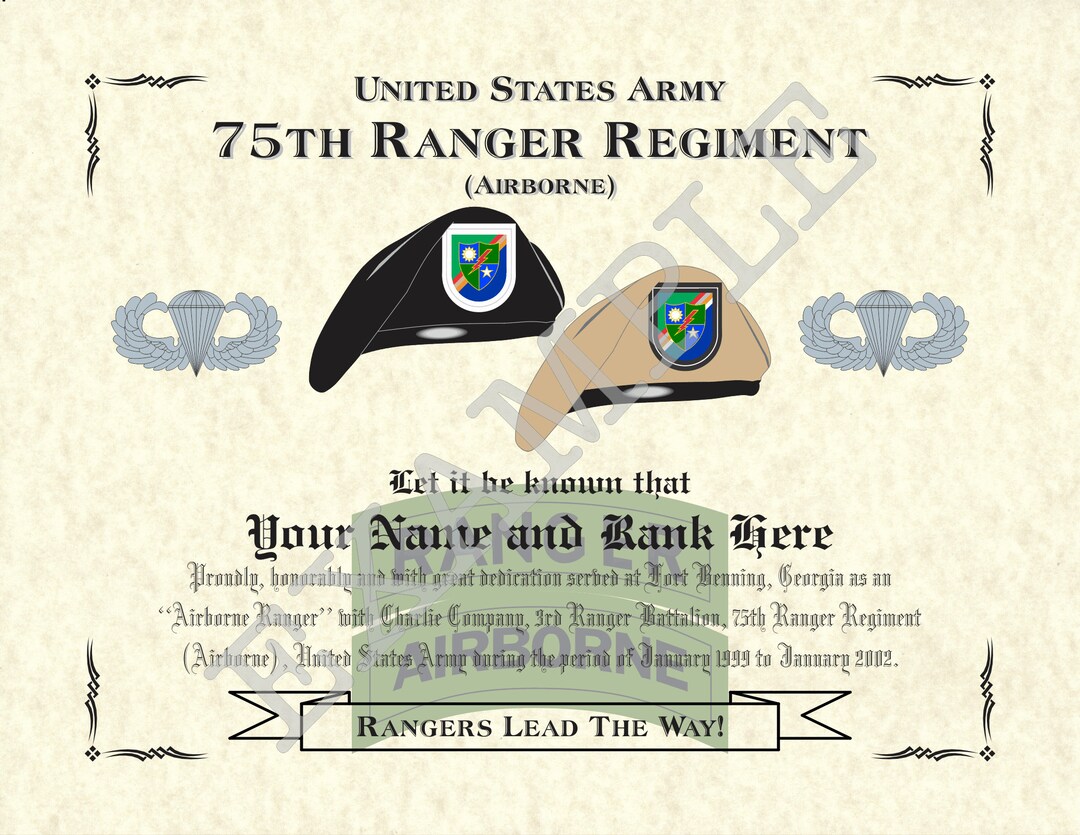 75th Ranger Regiment (airborne), (tab-tab/badge), 8.5" X 11 ...