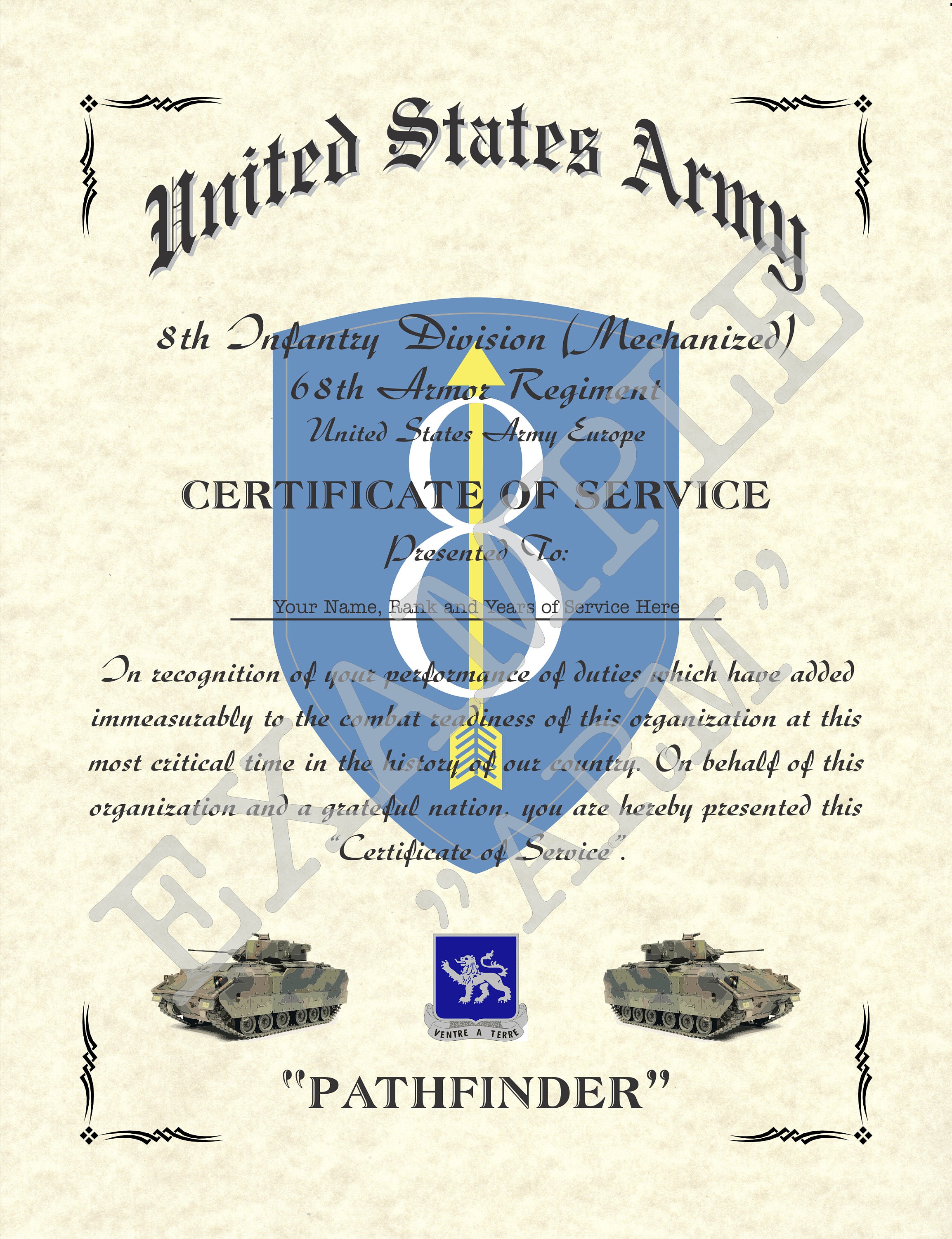 8th Infantry Division M Certificate 8.5 X 11 - Etsy