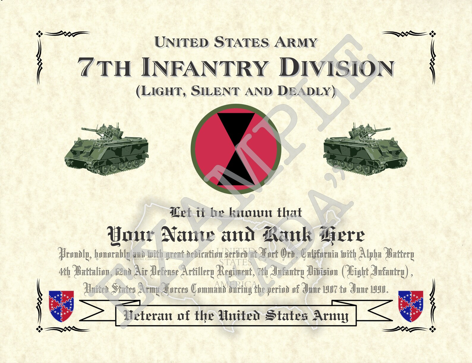 7th Infantry Division L Certificate 8.5 X 11 - Etsy