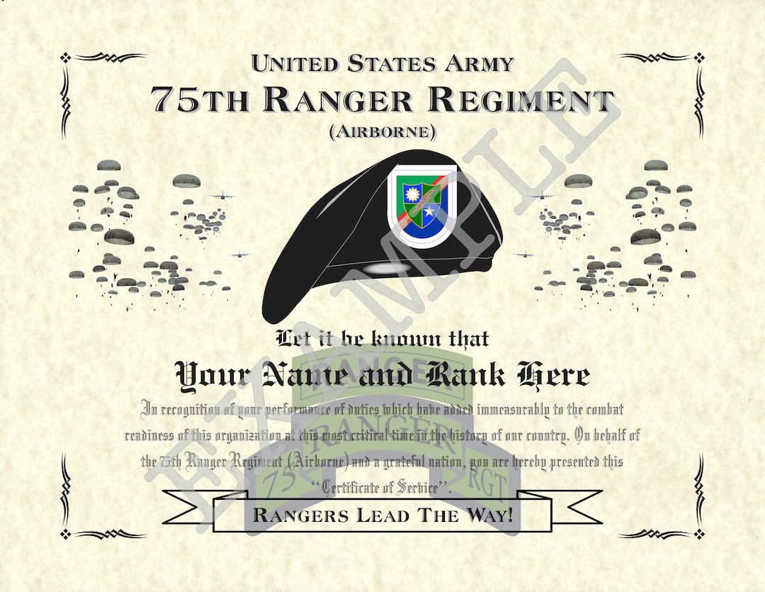 75th Ranger Regiment (ABN) (blk/tab-scroll/jump), 8.5" X 11 ...