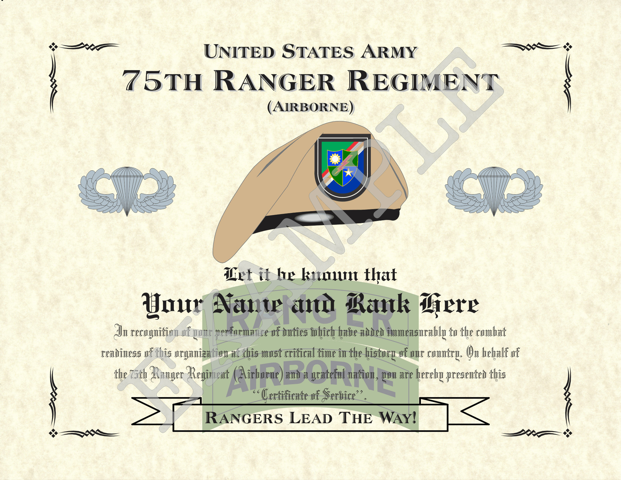 75th Ranger Regiment a bronceado/tab-tab/insignia certificado de ...